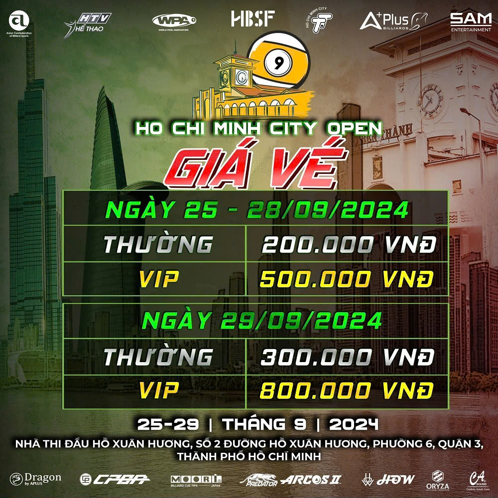 Giá vé để xem cơ thủ thế giới thi đấu trên bàn Aplus